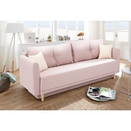 Schlafsofa Home Affaire "Scandic, B: 219 cm, Liegel. 137x195 cm", rosa (ros&eacute;), B:225cm H:93cm T:86cm, Zierkissen: 100% Polyester;Struktur ( 100% Polyester), Sofas, Schlafsofa, Bettfunktion, Bettkasten & 2 Zierkissen, Federkern