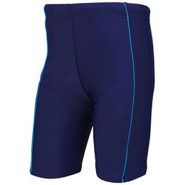 Badehose AQUARTI "Badehose Jungen Kurze Badehose mit Eins&auml;tzen Seitlich", Kinder, Gr. 140, N-Gr, blau (jammer long dunkelblau, blau), Obermaterial: 80% Polyamid PA. 20% Elasthan EL., Badehosen Badehose