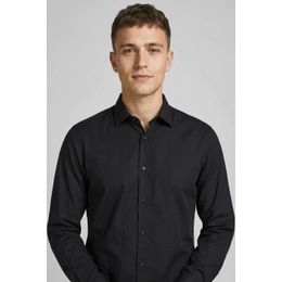 Jack & Jones Langarmhemd JACK & JONES "JPRBLAJAXON mit Stretchanteil und stylischem Kragen", Herren, Gr. S, N-Gr, schwarz, Web, Obermaterial: 97% Baumwolle, 3% Elasthan, unifarben, slim fit taillenbedeckt, ohne Ausschnitt, Manschette, Hemden, unifarben, slim fit, Web, Hemdkragen, atmungsaktiv