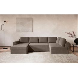 Wohnlandschaft COTTA "Drift U-Form Ottomane, Breite 327 cm", taupe, B:327cm H:86cm T:187cm, 96% POLYESTER (PES) 4% POLYAMID(PA), Sofas, Wohnlandschaft, optional auch mit Schlaffunktion, Wellenunterfederung