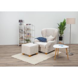 Ohrensessel Home Affaire "Oliver, B: 92 cm, Sitzh&ouml;he: 41 cm", beige, B:92cm H:103cm T:93cm, 100%Polyester, Sessel, Ohrensessel, 1 Zierkissen