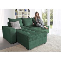 Ecksofa Collection AB "Josy L-Form, B: 214 cm in Cord, Cord-Mix", gr&uuml;n (dunkelgr&uuml;n), B:214cm H:84cm T:161cm, 100% Polyester, Sofas, Ecksofa, Bettfunktion, Bettkasten & 2 Zierkissen, Federkern, Topseller