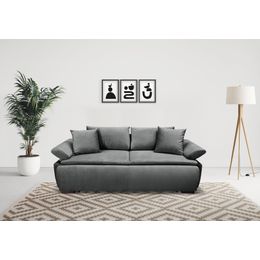 Schlafsofa Home Affaire "Romeo, B: 224 cm, Liegefl. 152x200 cm", schwarz, B:224cm H:48cm T:104cm, 100%Polyester, Sofas, Schlafsofa, Bettfunktion, Bettkasten, Armteilverstellung & 2 Zierkissen, Boxspring