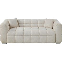3-Sitzer, creme, B:190cm H:65cm T:73cm, 100%PES, ATLANTIC HOME COLLECTION, Sofas, "Bubble"-3D Optik Sofa mit Taschenfederkern, inkl. Zierkissen
