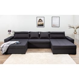 Wohnlandschaft Collection AB "Josy XXXL-Relax U-Form, B: 352 cm", grau (dunkelgrau), B:352cm H:41cm T:161cm, 100%Polyester, Sofas, Wohnlandschaft, Bettfunktion, Bettkasten & 2 Nackenkissen, Federkern