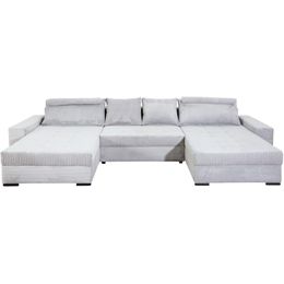 Wohnlandschaft Collection AB "Josy XXXL-Relax U-Form, B: 352 cm", silber, B:352cm H:41cm T:161cm, 100%Polyester, Sofas, Wohnlandschaft, Bettfunktion, Bettkasten & 2 Nackenkissen, Federkern
