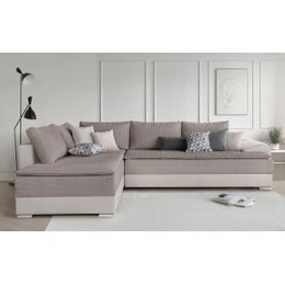 Ecksofa Home Affaire "Night & Day L-Form, B: 324 cm, Dauer-Schlaffunktion und Armlehne", grau (taupe), B:324cm H:95cm T:218cm, Struktur ( 100% Polyester);Luxus-Microfaser (100% Polyester), Sofas, Ecksofa, Bettfunktion & Bettkasten, Boxspringbett 180x200 cm, Topseller