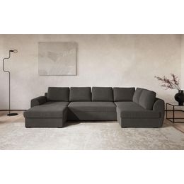 Wohnlandschaft COTTA "Drift U-Form Ottomane, Breite 327 cm", anthrazit, B:327cm H:86cm T:187cm, 96% POLYESTER (PES) 4% POLYAMID(PA), Sofas, Wohnlandschaft, optional auch mit Schlaffunktion, Wellenunterfederung