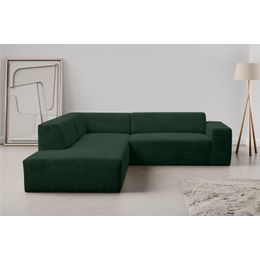 Ecksofa WERK2 "Zeus-M, B/T: 251/262 cm, tolles Sofa mit sch&ouml;nen Details, L-Form", gr&uuml;n (moosgr&uuml;n), B:251cm H:70cm T:262cm, 90% Polyester, 10% Nylon, Sofas, Ecksofa, Curvy Trend Garnitur, urbane Optik, komfortable Wellenunterfederung