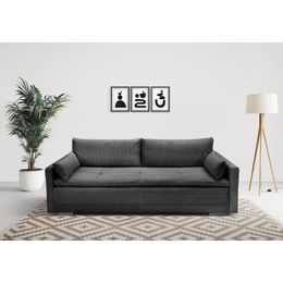 Schlafsofa Home Affaire "Andrea, B: 218 cm, Liegel. 158x198 cm", grau (anthrazit), B:218cm T:96cm, 100%Polyester, Sofas, Schlafsofa, Bettfunktion & Bettkasten, Dauerschlafsofa mit Boxspring