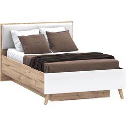 Stauraumbett Home Affaire "Vankka viel Stauraum, skandinavisches Design, Made in Europe", wei&szlig; (planked eiche, wei&szlig;, planked eiche, stoff hell grau, planked eiche), B:127,4cm H:94,2cm L:206,5cm, Betten, Stauraumbett, aufklappbarer Lattenrost, weitere Produkte zur Serie erh&auml;ltlich