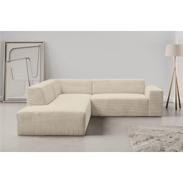 Ecksofa WERK2 "Zeus-M, B/T: 251/262 cm, tolles Sofa mit sch&ouml;nen Details, L-Form", beige (natur), B:251cm H:70cm T:262cm, 90% Polyester, 10% Nylon, Sofas, Ecksofa, Curvy Trend Garnitur, urbane Optik, komfortable Wellenunterfederung