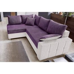 Ecksofa Collection AB "Parma L-Form, B: 224 cm", grau (grau, lila), B:224cm H:84cm T:161cm, Kunstleder SOFTLUX / Struktur (80% Polyester; 20% Polyacryl);Microfaser PRIMABELLE (100% Polyester);Zierkissen: Jeweils analog des Korpusbezugs (Wendekissen, teilweise im Materialmix);Microfaser PRIMABELLE (100% Polyester) / Struktur (80% Polyester; 20% Polyacryl), Sofas, Ecksofa, Bettfunktion, Bettkasten &