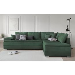 Ecksofa Home Affaire "Night & Day L-Form, B: 324 cm, Dauer-Schlaffunktion und Armlehne", gr&uuml;n (flaschengr&uuml;n), B:324cm H:95cm T:218cm, Struktur ( 100% Polyester);Luxus-Microfaser (100% Polyester), Sofas, Ecksofa, Bettfunktion & Bettkasten, Boxspringbett 180x200 cm