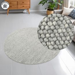 Wollteppich OTTO HOME "Wolly" Gr. 43, grau (stone), H:14mm &Oslash;:120cm, Wolle, Teppiche, Wolle, handgewebt, Handweb Teppiche, Wohnzimmer, Schlafzimmer