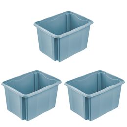 Aufbewahrungsbox keeeper "Emil, 3er Set, 30 L, 44,5 x 34,5 x 27 cm", nordic blau, B:44,5cm H:27cm T:34,5cm, Kunststoff, Aufbewahrungsboxen, Aufbewahrungsbox, ineinander und aufeinander stapelbar