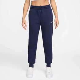 Sporthose Nike Sportswear "W NSW PHNX FLC MR PANT STD", Damen, Gr. XS, N-Gr, blau (midnight navy, sail), Obermaterial: 80% Baumwolle, 20% Polyester, Hosen Sporthose, aus angerautem Fleece, mit Kordelzug