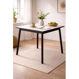 Esstisch HAMMEL FURNITURE "Esstisch Basic&ndash; ausziehbar, d&auml;nisches Design, mit Einlegeplatten", schwarz (schwarz, wei&szlig;, schwarz, wei&szlig;), B:90cm H:76cm T:90cm, Tischplatte: Wei&szlig;es Melamin mit wei&szlig; pigmentierter Eichenkante (Mattlack), Gestell: Eiche massiv wei&szlig; pigmentiert, Tische, Esstisch, 90(164)x90 cm, Melamin / Massivholz, stabiler d&auml;nische Design Tisch