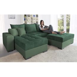 Ecksofa Collection AB "Josy L-Form, B: 214 cm in Cord, Cord-Mix", gr&uuml;n (gr&uuml;n, dunkelgr&uuml;n), B:214cm H:84cm T:161cm, 100% Polyester, Sofas, Ecksofa, Bettfunktion, Bettkasten & 2 Zierkissen, Federkern, Topseller