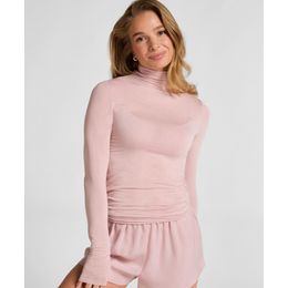 Hunkem&ouml;ller Pyjama HUNKEM&Ouml;LLER "super soft Turtleneck shirt with Cashmere", Damen, Gr. L, rosa, 85% Modal, 10% Kaschmirwolle, 5% Elasthan, Homewear-Sets Pyjama