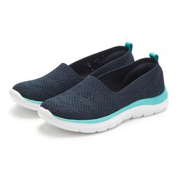 Slipper Lascana "Ballerina, Sneaker, Freizeitschuh, Slip-On-Sneaker", Herren, Gr. 36, blau (navy, t&uuml;rkis), Obermaterial: 100% Textilmaterial. Decksohle: 100% Textilmaterial. Futter: 100% Textilmaterial. Laufsohle: 100% Synthetik, kontrastfarbene Details, mehrfarbig, unifarben, unifarben mit Farbeinsatz, Basic, Schuhe Slipper, NEU zum Reinschl&uuml;pfen, ultraleicht VEGAN