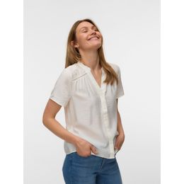 V&eacute;ro Moda Kurzarmbluse VERO MODA "VMJOSIE SS EMB TOP WVN", Damen, Gr. L, snow wei&szlig;, Web, Obermaterial: 83% Viskose, 17% Nylon, unifarben, normal, V-Ausschnitt, Blusen, Viskosemischung
