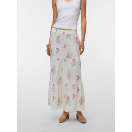 V&eacute;ro Moda Maxirock VERO MODA "VMDICTHE HW MAXI SKIRT WVN GA", Damen, Gr. L, snow wei&szlig; aop:wendy, Web, Obermaterial: 100% Baumwolle, bedruckt, lang, R&ouml;cke Maxirock, Baumwolle