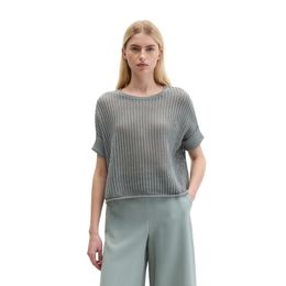 Marc O'Polo Strickpullover MARC O'POLO "aus Organic Cotton-Leinen-Mix", Damen, Gr. M, quiet sea, Obermaterial: 90% Baumwolle, 10% Leinen, unifarben, Rundhals, Pullover Strickpullover