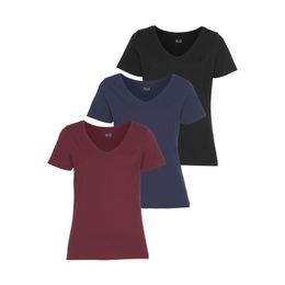 H.I.S. T-Shirt H.I.S "Essential-Basics", Damen, Gr. 36/38, bunt (schwarz, marine, bordeaux), Obermaterial: 100% Baumwolle, clean, unifarben, Basic, figurumspielend h&uuml;ftlang, V-Ausschnitt, Shirts T-Shirt, figurumspielender Schnitt, 100% Baumwolle, vielen Farben & Gr&ouml;&szlig;en, Topseller