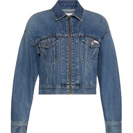 Jeansjacke Calvin Klein Jeans "DENIM CROPPED JACKET", Damen, Gr. XS (36), cold springs, Denim/Jeans, Obermaterial: 100% Baumwolle, unifarben, regular fit normal, Rundhals, eingesetzt angesetztes B&uuml;ndchen, Jacken Jeansjacke, Mit Rndhalsausschnitt, regular fit