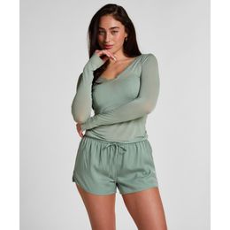 Hunkem&ouml;ller Pyjama HUNKEM&Ouml;LLER "Satin Shorts Ayla", Damen, Gr. L, gr&uuml;n, 55% Viskose, 45% Polyester, Homewear-Sets Pyjama