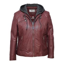 Lederjacke Maze "42021318", Damen, Gr. 44, rot (maroon), Obermaterial: 100% Lammleder. Futter: 100% Baumwolle. &Auml;rmelfutter: 100% Polyester. Kapuze: 55% Baumwolle, 45% Polyester, Jacken