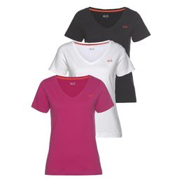 H.I.S. T-Shirt H.I.S "Essential-Basics", Damen, Gr. 32/34, pink (schwarz, pink, wei&szlig;), Obermaterial: 100% Baumwolle, bestickt, Basic, figurumspielend h&uuml;ftlang, V-Ausschnitt, Shirts T-Shirt, figurumspielender Schnitt, 100% Baumwolle, vielen Farben & Gr&ouml;&szlig;en, Topseller