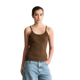 Marc O'Polo T-Shirt MARC O'POLO DENIM "aus Rippjersey", Damen, Gr. L, umbra braun, Obermaterial: 96% Baumwolle, 4% Elasthan, unifarben, slim fit, Rundhals, Shirts T-Shirt