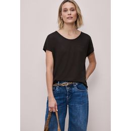 T-Shirt Street One, Damen, Gr. 34, espresso braun, Stoff, 80% Polyester, 20% Viskose, unifarben, normal normal, V-Ausschnitt, abgesteppt, Shirts T-Shirt, Jersey