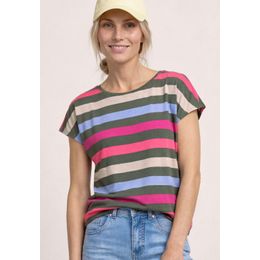 T-Shirt Street One, Damen, Gr. 36, bound gr&uuml;n, Stoff, 95% Viskose, 5% Elasthan, gestreift, comfort fit normal, Rundhals, abgesteppt, Shirts T-Shirt, mit Rundhalsausschnitt