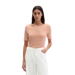 Marc O'Polo T-Shirt MARC O'POLO "aus Organic Cotton-Jersey", Damen, Gr. L, schwarz orange, Obermaterial: 100% Baumwolle, gestreift, Basic, regular fit, U-Boot-Ausschnitt, normaler Saum, Shirts T-Shirt