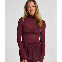 Hunkem&ouml;ller Pyjama HUNKEM&Ouml;LLER "super soft Turtleneck shirt with Cashmere", Damen, Gr. L, lila, 85% Modal, 10% Kaschmirwolle, 5% Elasthan, Homewear-Sets Pyjama