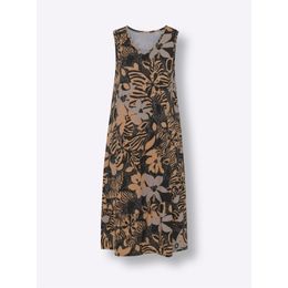 WITT Damen Sommerkleid mit Volants, schwarz-camel-bedruckt, Gr&ouml;&szlig;e 56/58