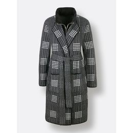 CREATION L PREMIUM Wit Damen Jacquardstrickjacke in 2-in-1-Style, schwarz-ecru-gemustert, Gr&ouml;&szlig;e 36