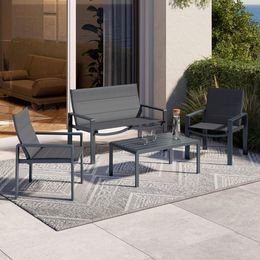 Ambia Garden Loungegarnitur, Dunkelgrau, Metall, Textil, 4-teilig, Flachrohr, Loungem&ouml;bel, Gartenlounge-Sets