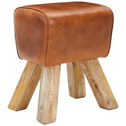 Livetastic Hocker, Braun, Holz, Leder, Echtleder, Ziegenleder, Mangoholz, massiv, 42x45x35 cm, Wohnzimmer, Hocker, Sitzhocker