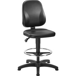 eurokraft basic Arbeitsdrehstuhl, Kunstleder, mit Bodengleitern und Fu&szlig;ring, 580 - 850 mm