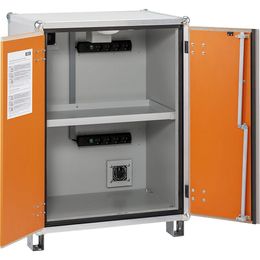 CEMO Akku-Sicherheits-Ladeschrank BASIC, mit F&uuml;&szlig;en, H&ouml;he 1110 mm, 230 V, orange/grau