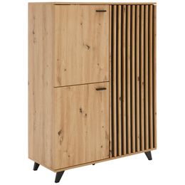 Mid.you Highboard Oslo, Schwarz, Eiche, Metall, Holzwerkstoff, 5 F&auml;cher, 93.5x126x40 cm, Bsci, Wohnzimmer, Kommoden & Sideboards, Highboards
