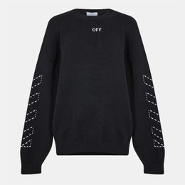 Herren Off-White Bestickter Regular Fit Rundhals-Pullover in Schwarz/Creme