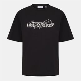 Off-White Herren Off White Flower Rundhals T-Shirt mit kurzen &Auml;rmeln in Schwarz-Wei&szlig;