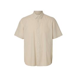 Kurzarmhemd Selected "SLHREGSUN SS SHIRT CLASSIC D", Herren, Gr. L, N-Gr, pure cashmere, Web, Obermaterial: 71% Baumwolle, 29% Leinen, unifarben, regular fit normal, Hemden