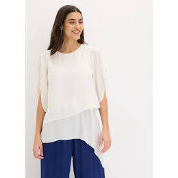 bonprix Zipfelbluse im Lagen-Look, wei&szlig;, Gr.50, Modern und kaschierende Bluse im Lagen-Look mit einem asymmetrischem Zipfelsaum
