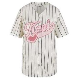 Langarmhemd Karl Kani "Karl Kani Varsity Heart Pinstripe Baseball Shirt", Herren, Gr. L, US-Gr&ouml;&szlig;en, wei&szlig;, rose, 100% Polyester, normal, Hemden